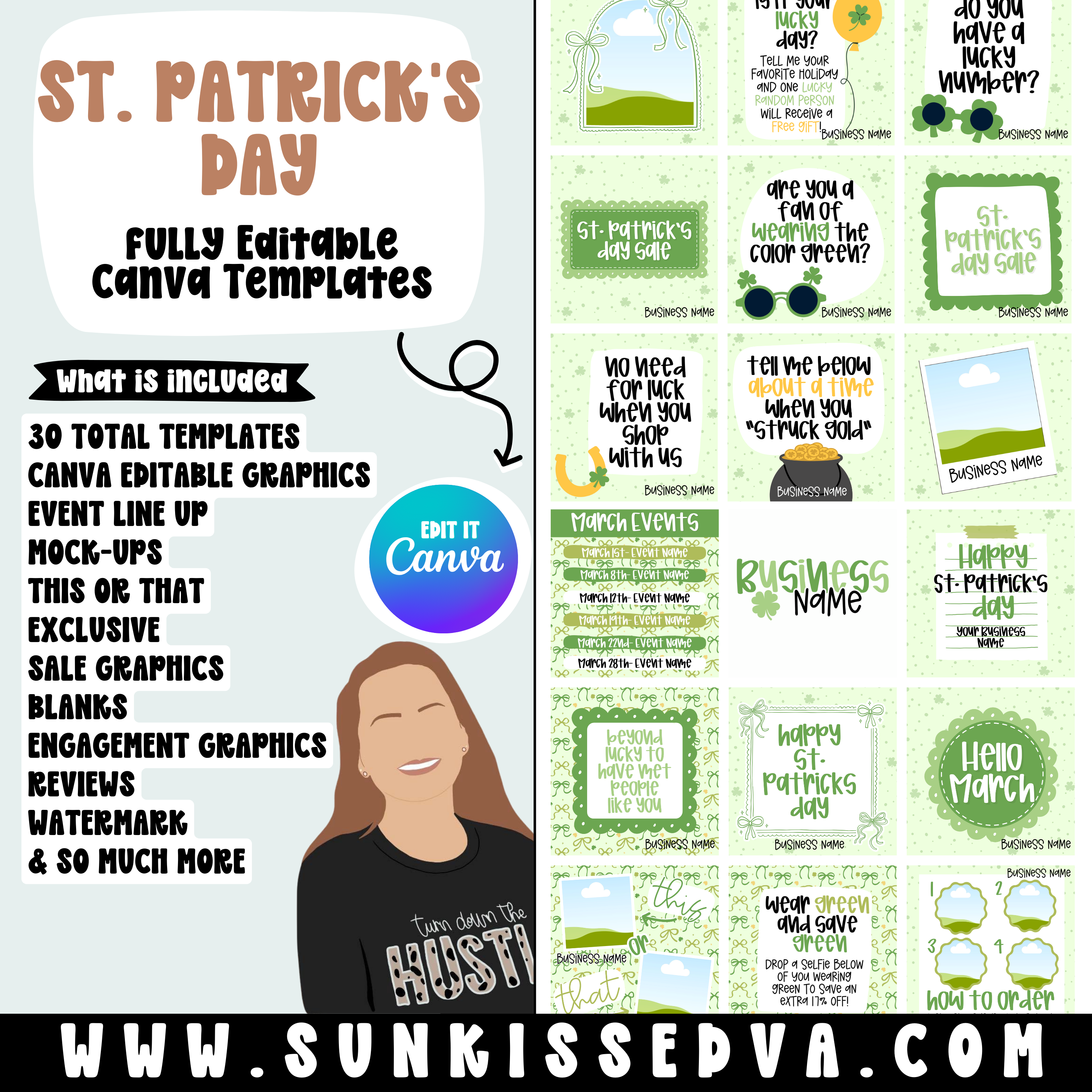St. Patrick's Day Canva Templates | Sun Kissed VA