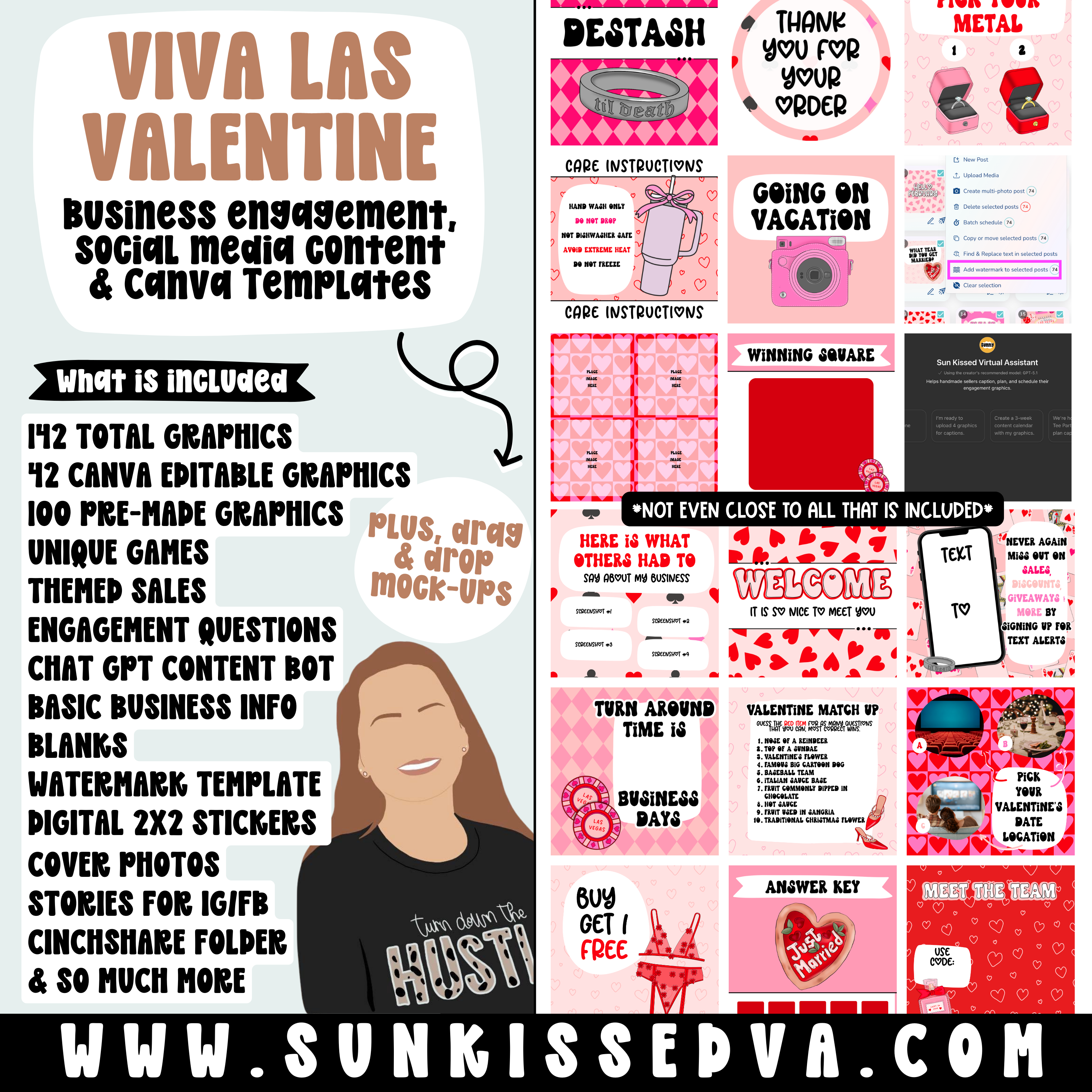 Viva Las Valentine Social Media Graphics & Canva Templates | Sun Kissed VA